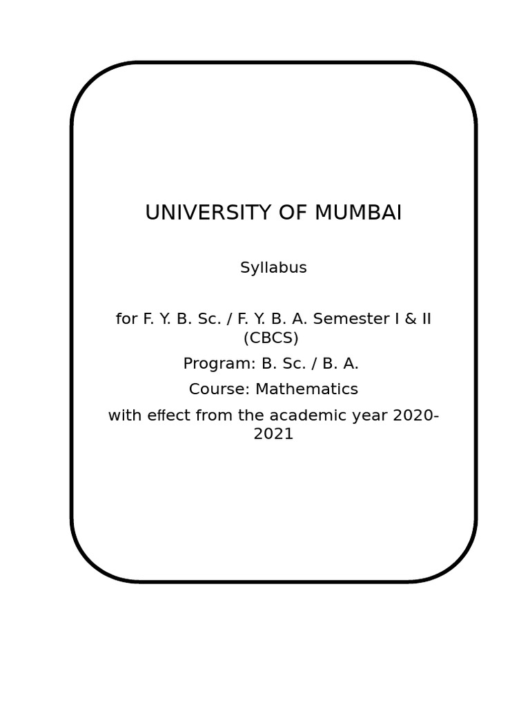 F Y B a B sc Mathematics Revised Syllabus 2020 21 PDF Function