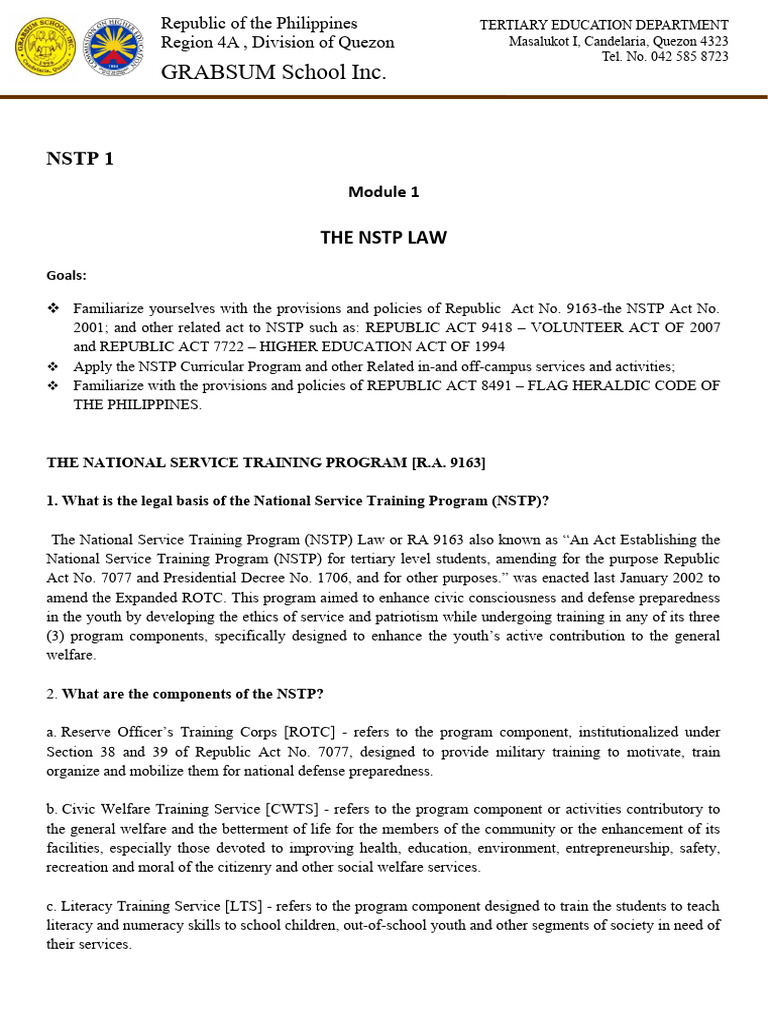 NSTP 1 Module 1 | PDF | Volunteering | Flag