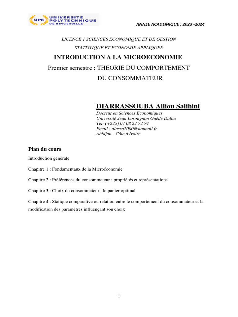 Microeco 1 - Upb - 2023 - 2024 | PDF