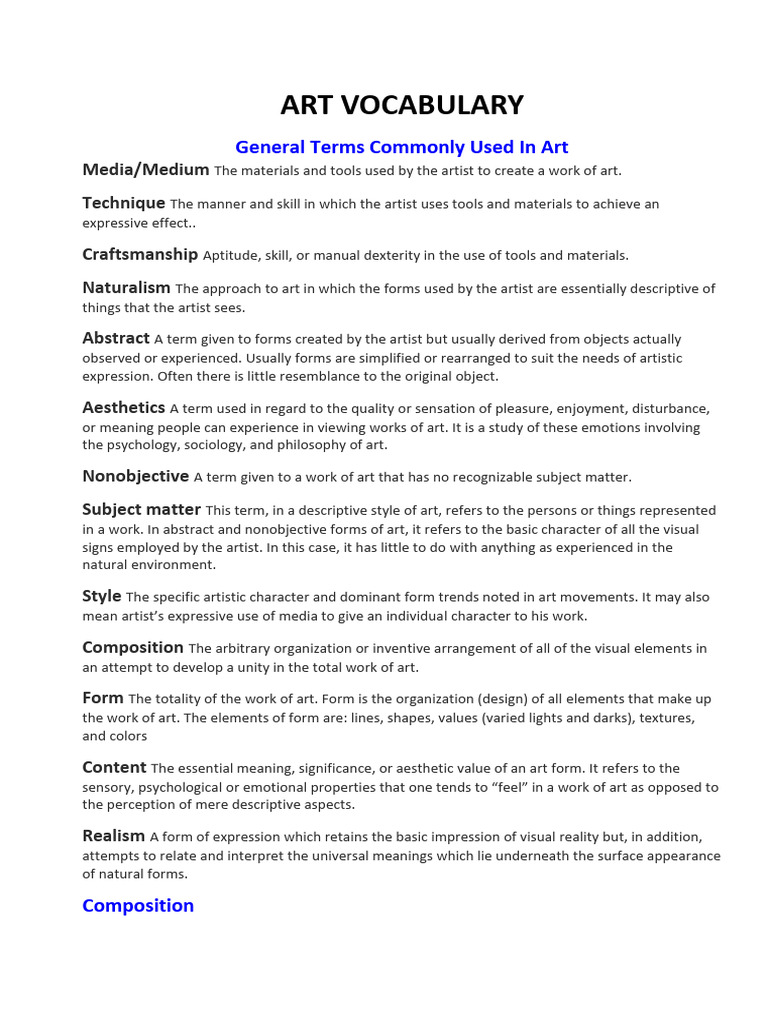 Art Vocabulary | PDF | Shape | Composition (Visual Arts)