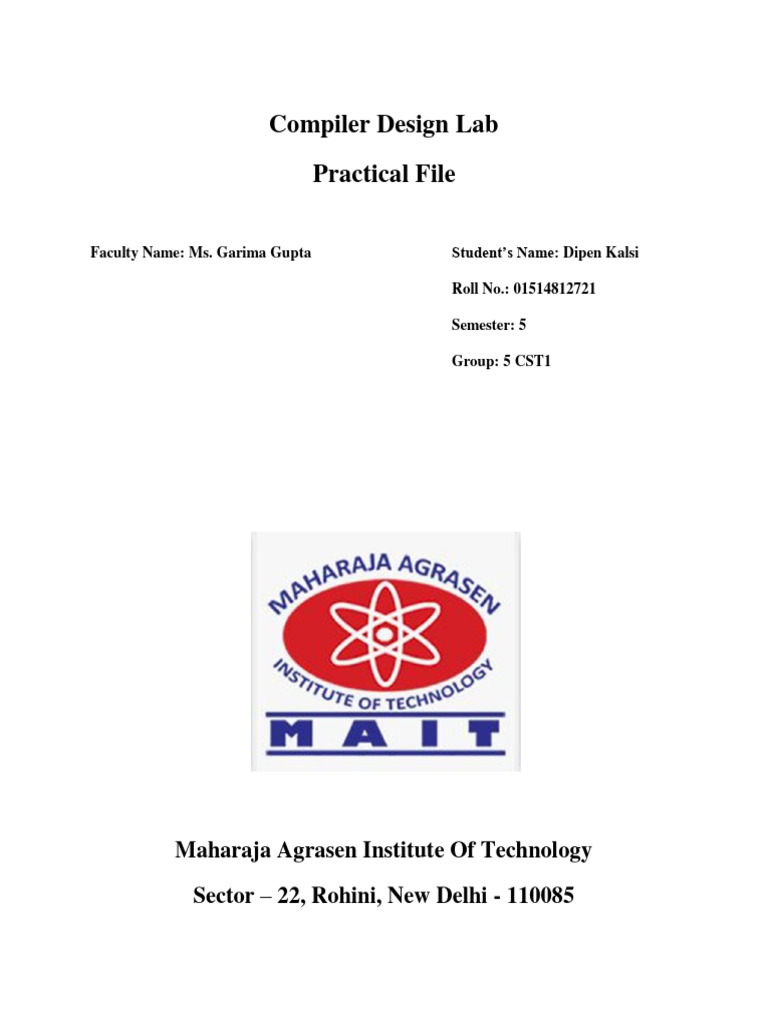 Compiler Design Lab Practical File | PDF