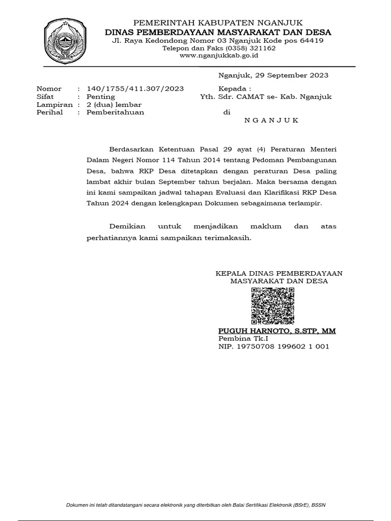 Jadwal Tahapan Evaluasi & Klarifikasi RKPDes Th.2024 | PDF