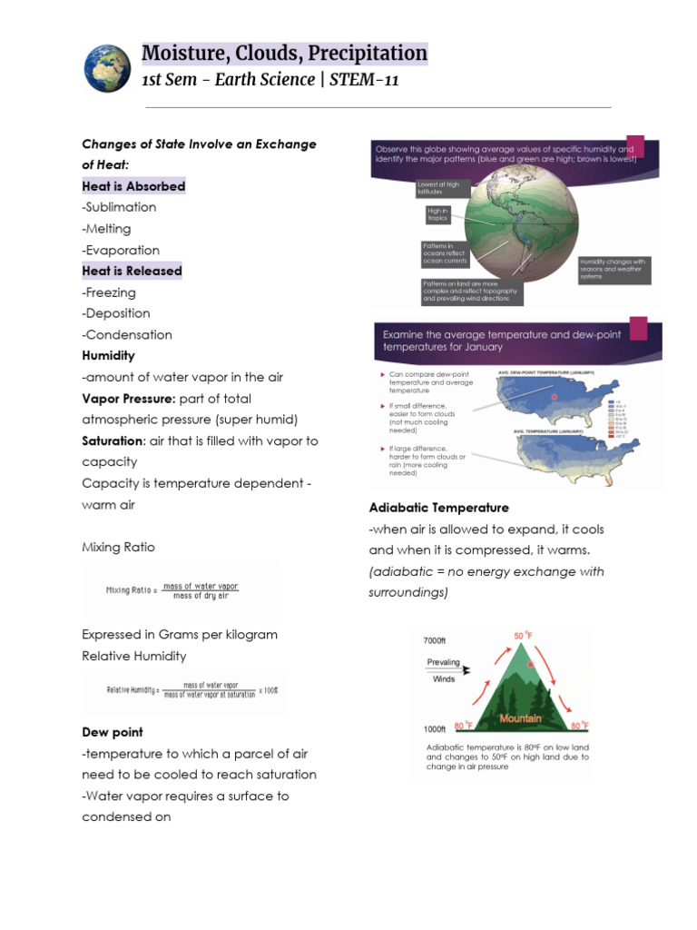 Earth Sci - Moisture, Clouds and Precipitation | PDF | Cloud | Humidity