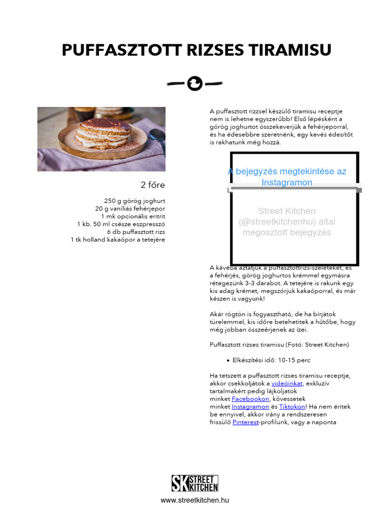 Puffasztott Rizses Tiramisu Recept | PDF