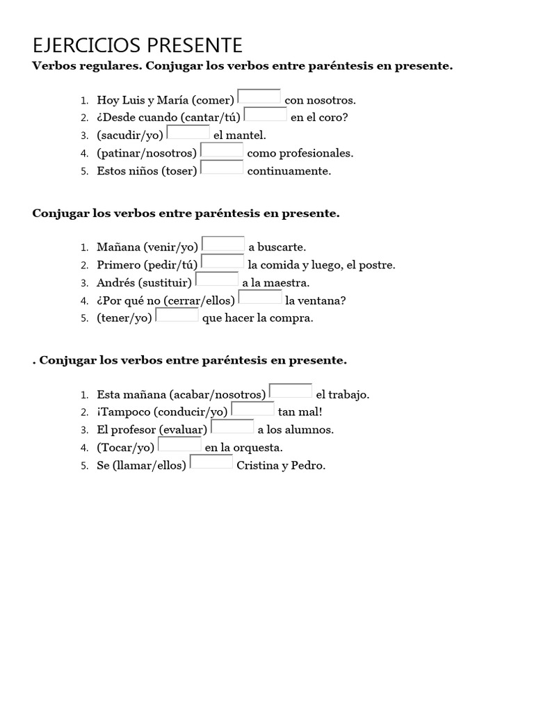 EJERCICIOS PRESENTE Verbos | PDF | Artes del Lenguaje y Comunicación ...