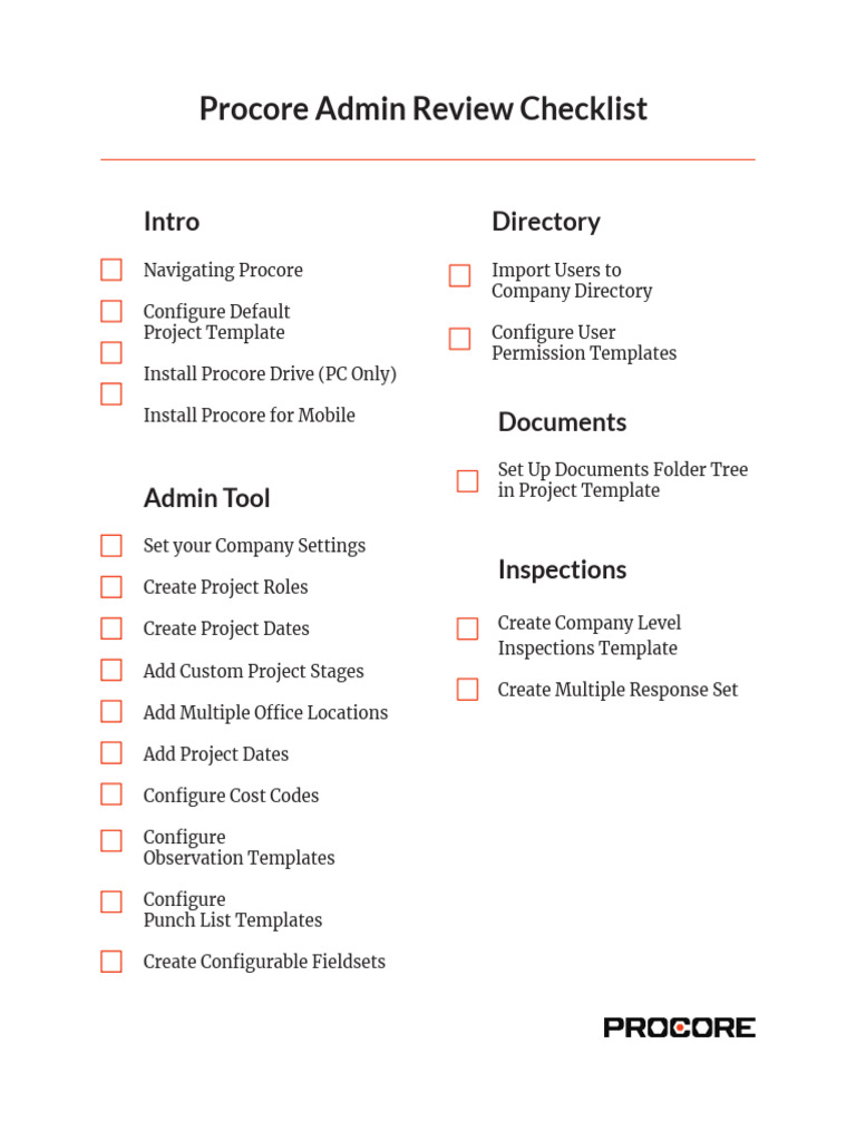 Procore Admin Review Checklist | PDF