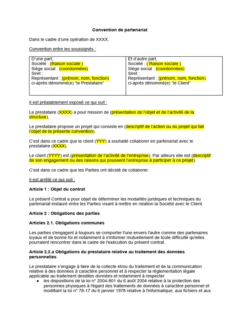 Modèle de convention de partenariat | PDF