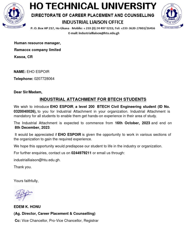 HTU - Intern Letter | PDF