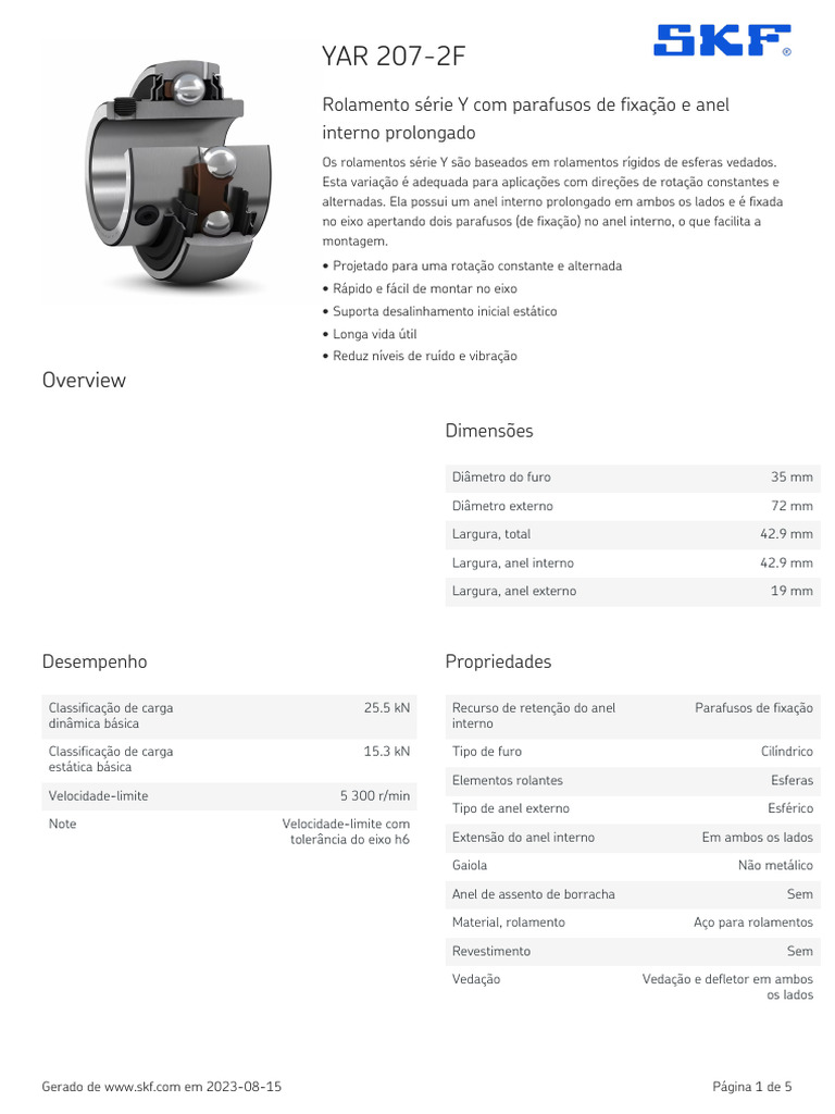Rolamento YAR 207-2F: Especificações e Montagem | PDF | Software de ...