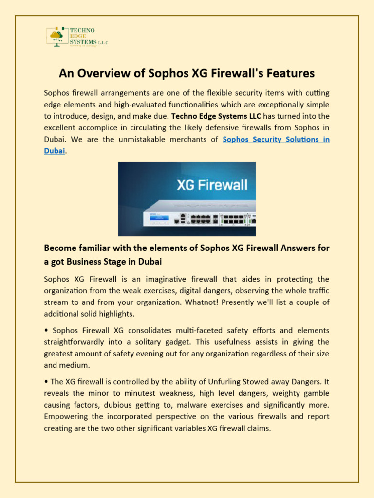 An Overview of Sophos XG Firewall's Features | PDF | Computer Science | Information Technology
