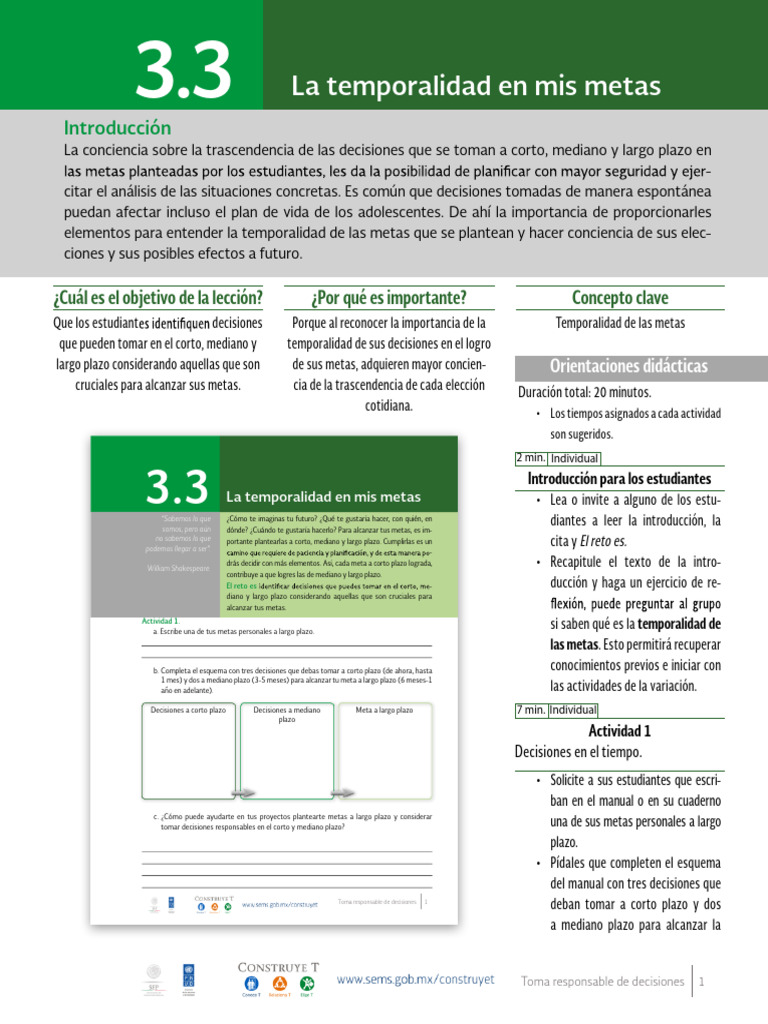 Temporalidad de Metas y Decisiones | PDF | Crecimiento personal y ...