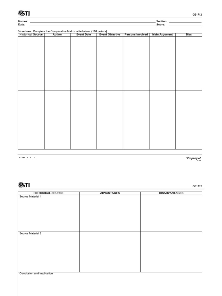 Comparative Matrix Worksheet for History | PDF | Argument | Logical ...