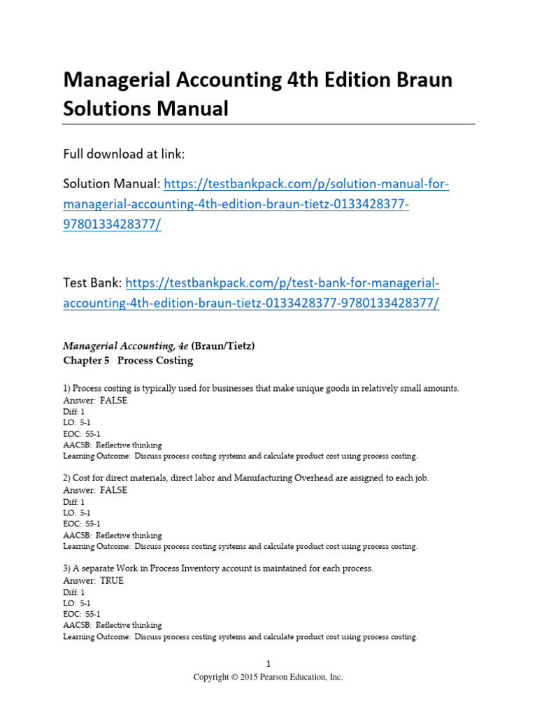 Managerial Accounting 4th Edition Braun Test Bank 1 | PDF | Inventory