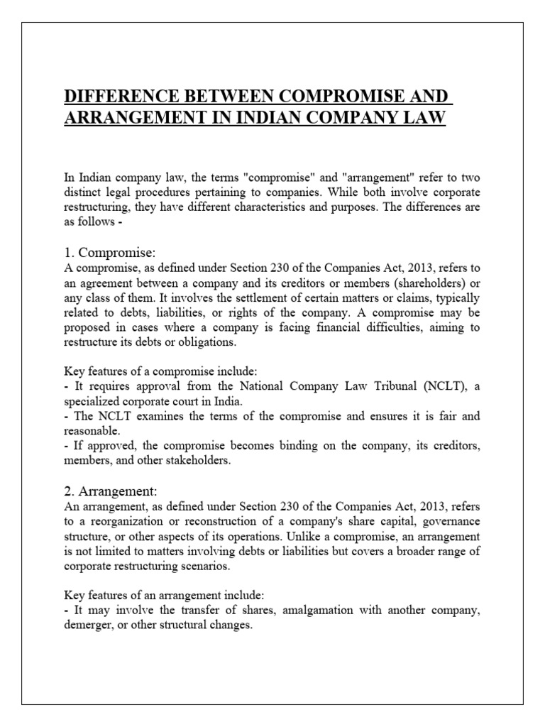Compromise vs Arrangement in Company Law | PDF