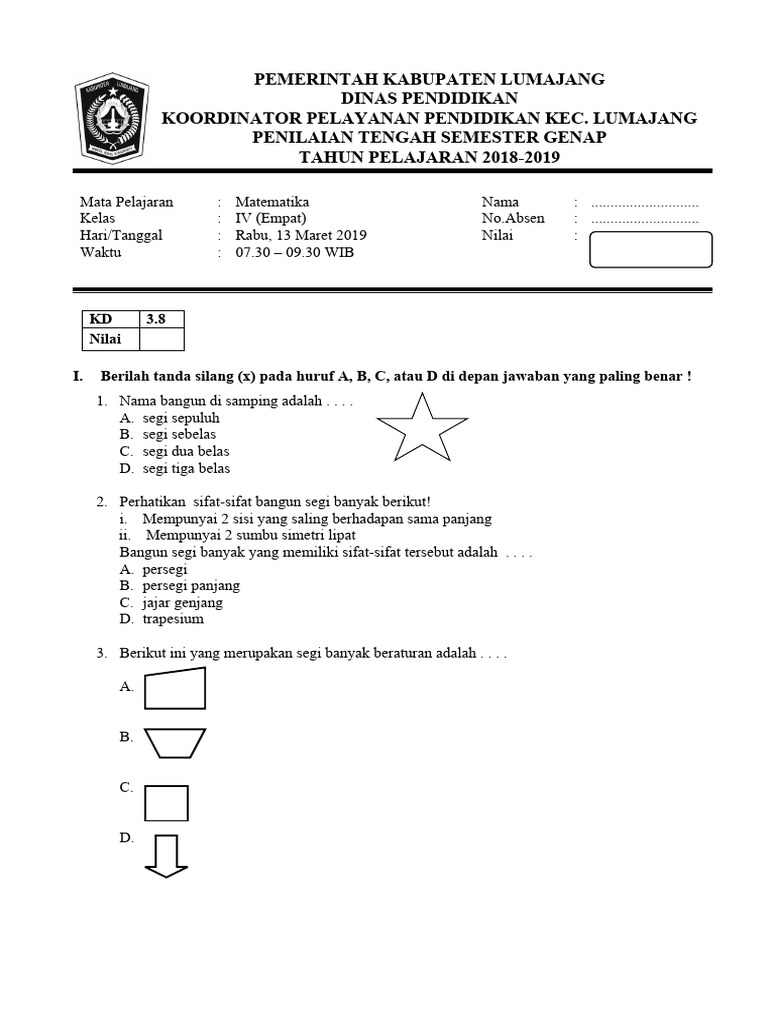 Soal PTS Genap MTK Kelas 4 2018-2019 | PDF | Metode & Bahan Ajar