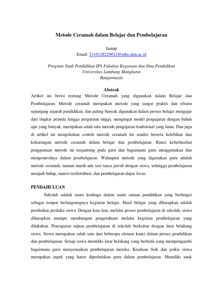 Metode Ceramah dalam Pembelajaran Efektif | PDF