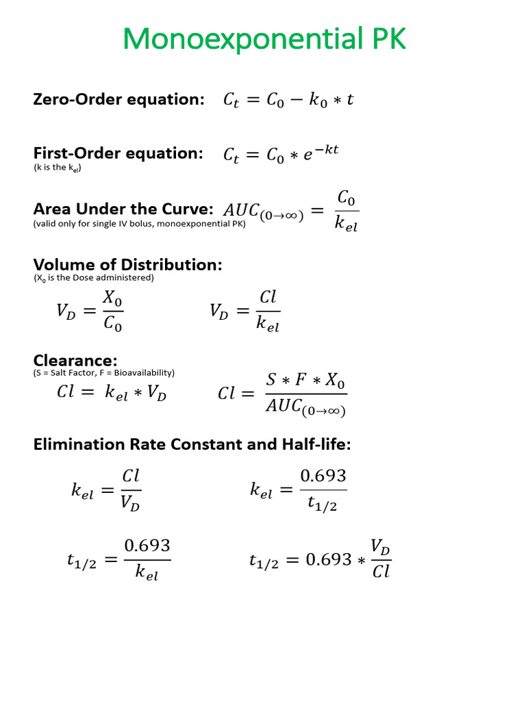 Equations Sheet - v2 | PDF | Pharmacokinetics | Pharmaceutical Sciences