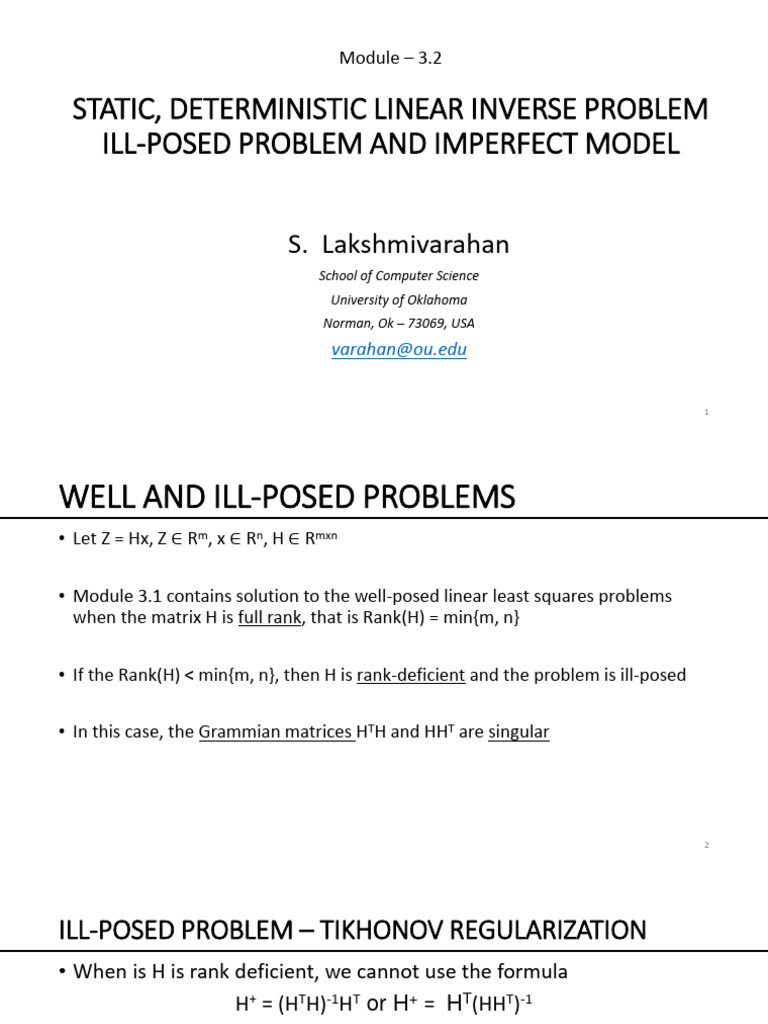 Module-3.2 Static, Linear Inverse Problem Ill-Posed - Nov-06 | PDF | Mathematical Relations ...