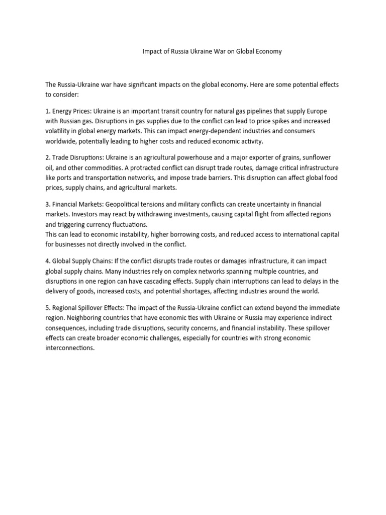 Russia-Ukraine War's Global Economic Impact | PDF
