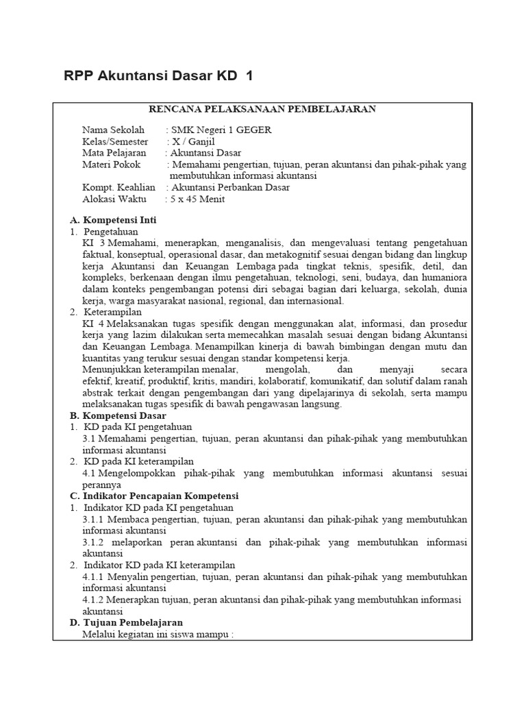 RPP Akuntansi Dasar | PDF