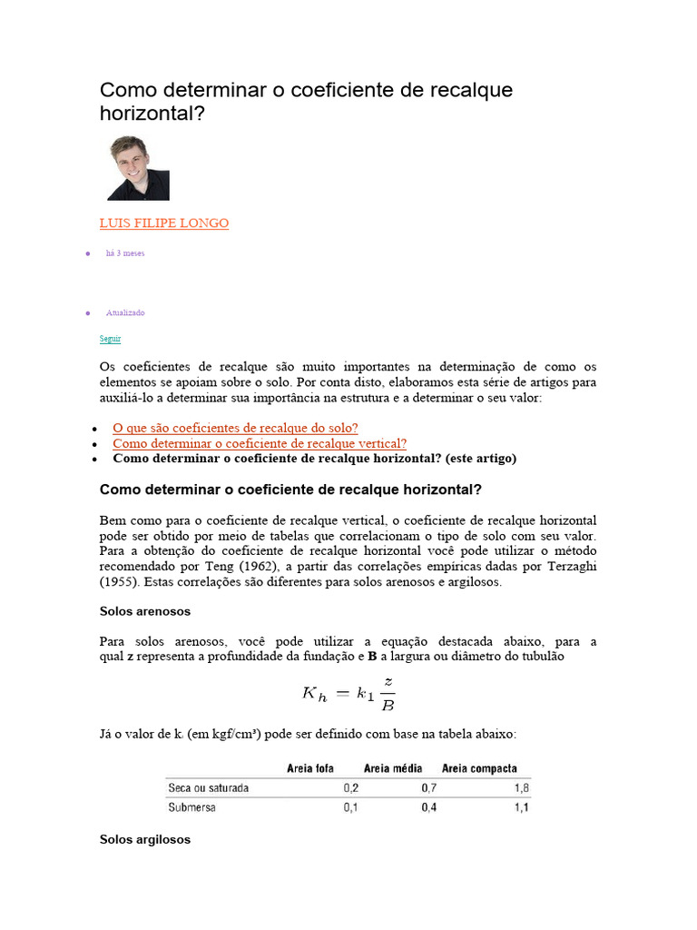 Como Determinar o Coeficiente de Recalque | PDF | Solo | Estresse ...