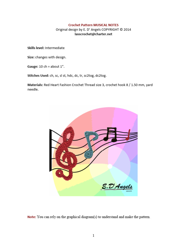 PDF_Crochet_Pattern_MUSICAL_NOTES | PDF | Crochet | Yarn