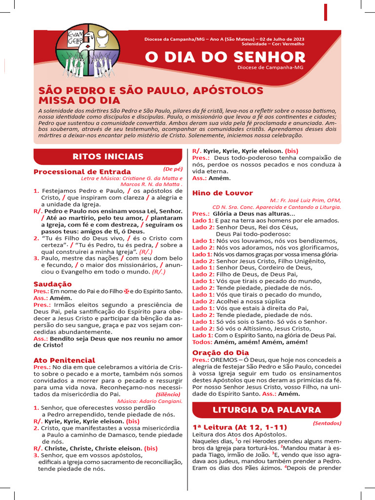 34 Missa So Pedro e So Paulo - Missa Do Dia - 02-07-2023 | PDF 34 Missa So Pedro e So Paulo - Missa Do Dia - 02-07-2023 | PDF