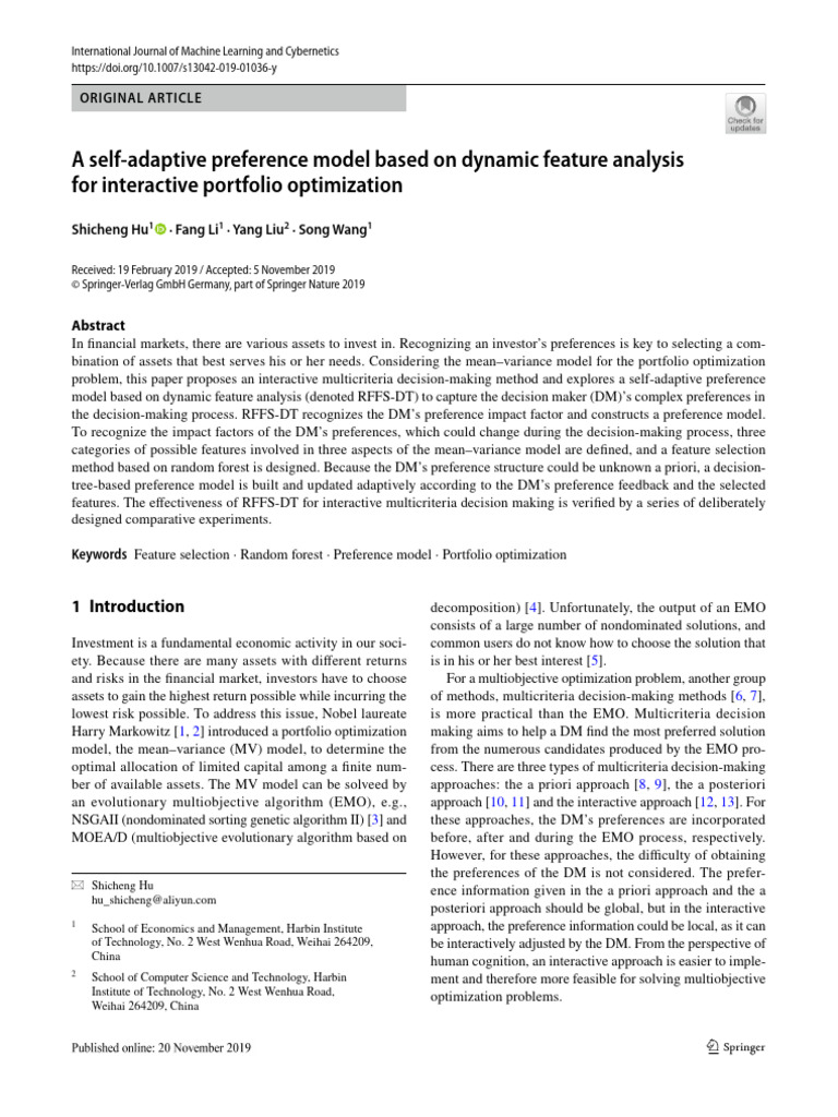 Hu2019 A Self Adaptive Preference Model Based On Dynamic Feature