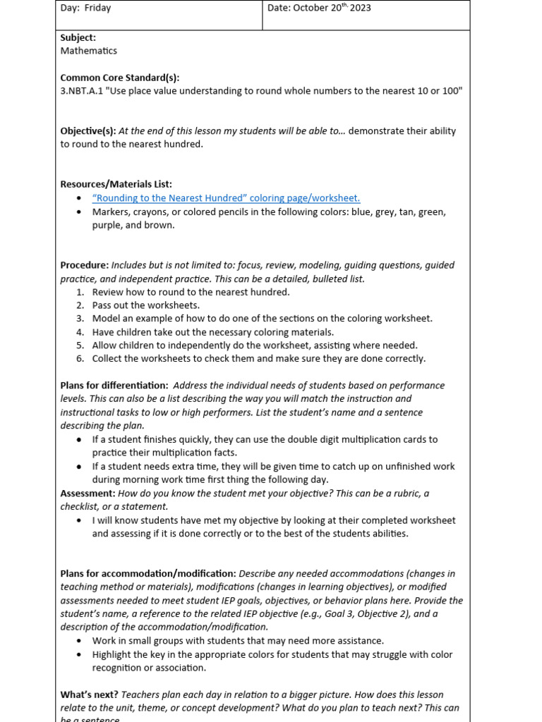 Itu Math Lesson Plan | PDF | Lesson Plan | Individualized Education Program