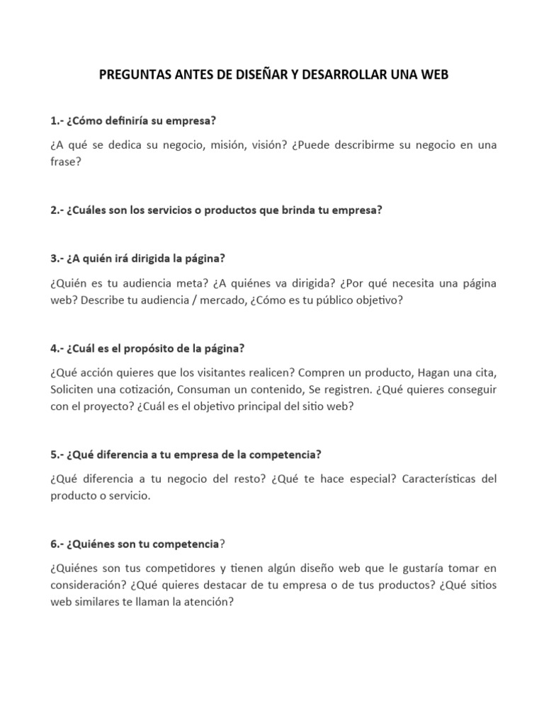 Preguntas antes de diseñar y desarrollar una Web | PDF | Red mundial ...