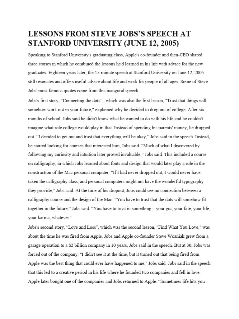 Lessons from Steve Jobs' Stanford Speech | PDF | Steve Jobs | Apple Inc.