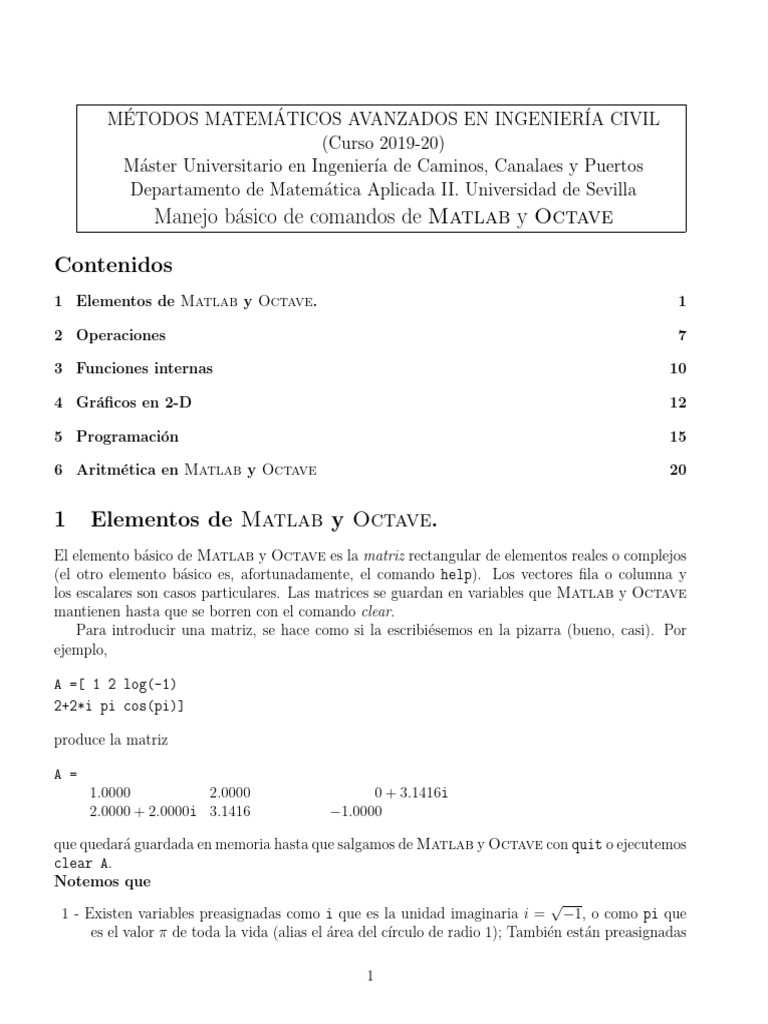 Métodos Avanzados de Matlab y Octave | PDF | Matriz (Matemáticas ...