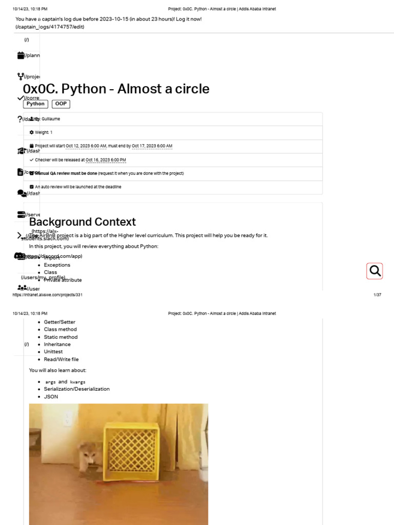 Project_ 0x0C. Python - Almost a Circle _ Addis Ababa Intranet | PDF