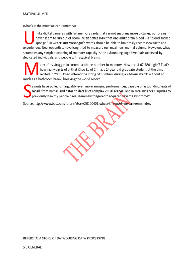 The Brain | PDF | Memory | Recall (Memory)