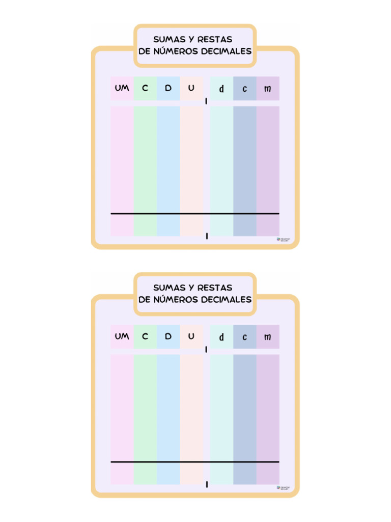 Plantilla Suma Resta Decimales | PDF