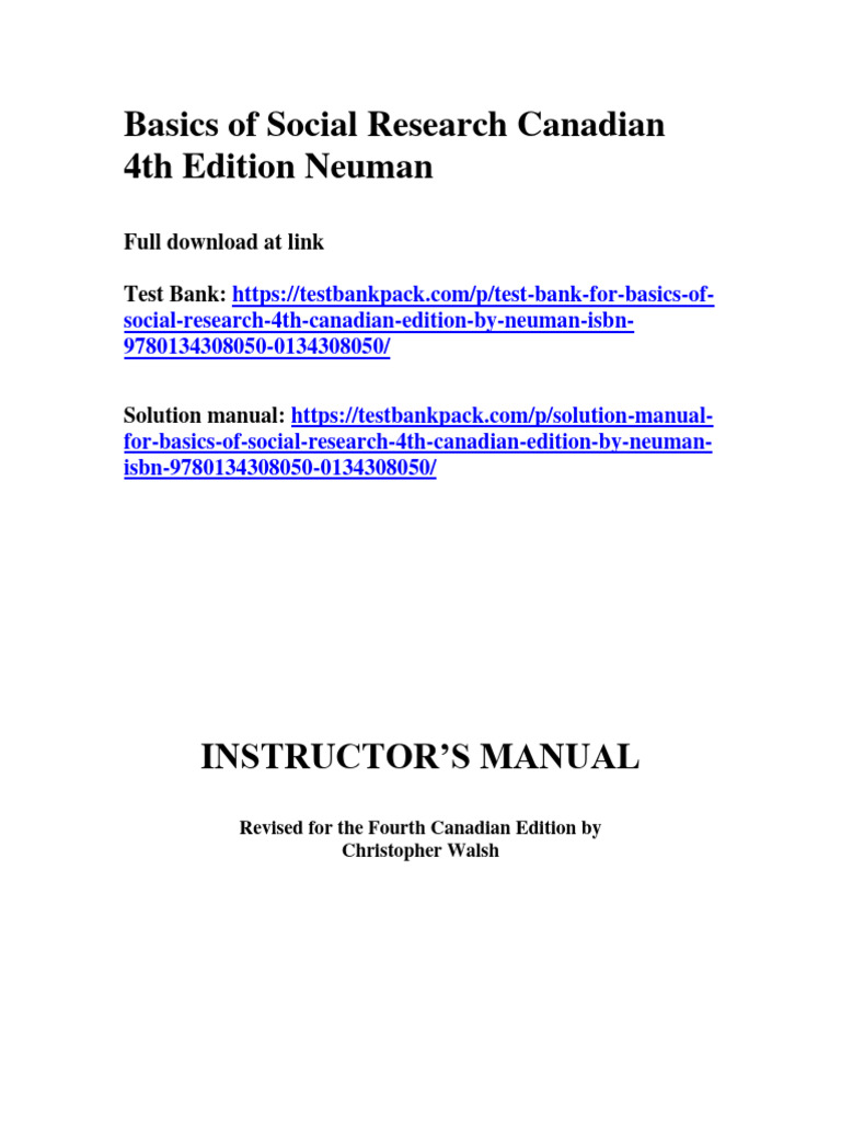 Basics Of Social Research Canadian 4th Edition Neuman Solutions Manual 1 Pdf Project