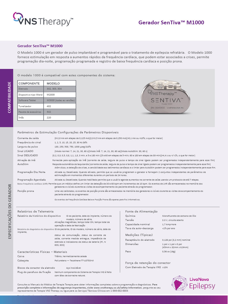 Gerador SenTiva™ M1000 | PDF | Epilepsia | Armazenamento de dados de ...
