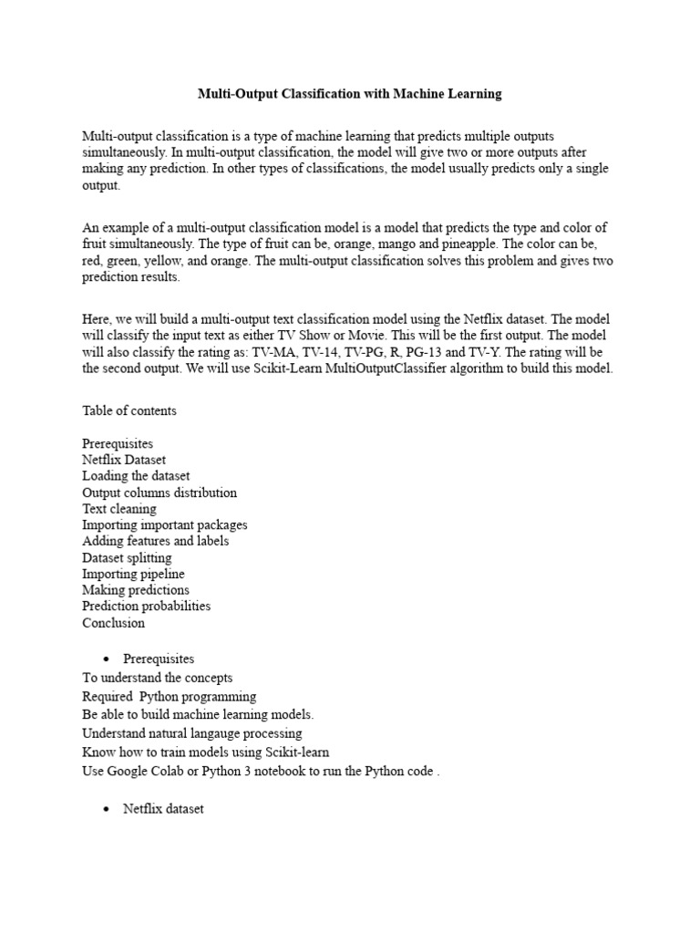 Multi-Output Classification With Machine Learning | Download Free PDF | Machine Learning ...
