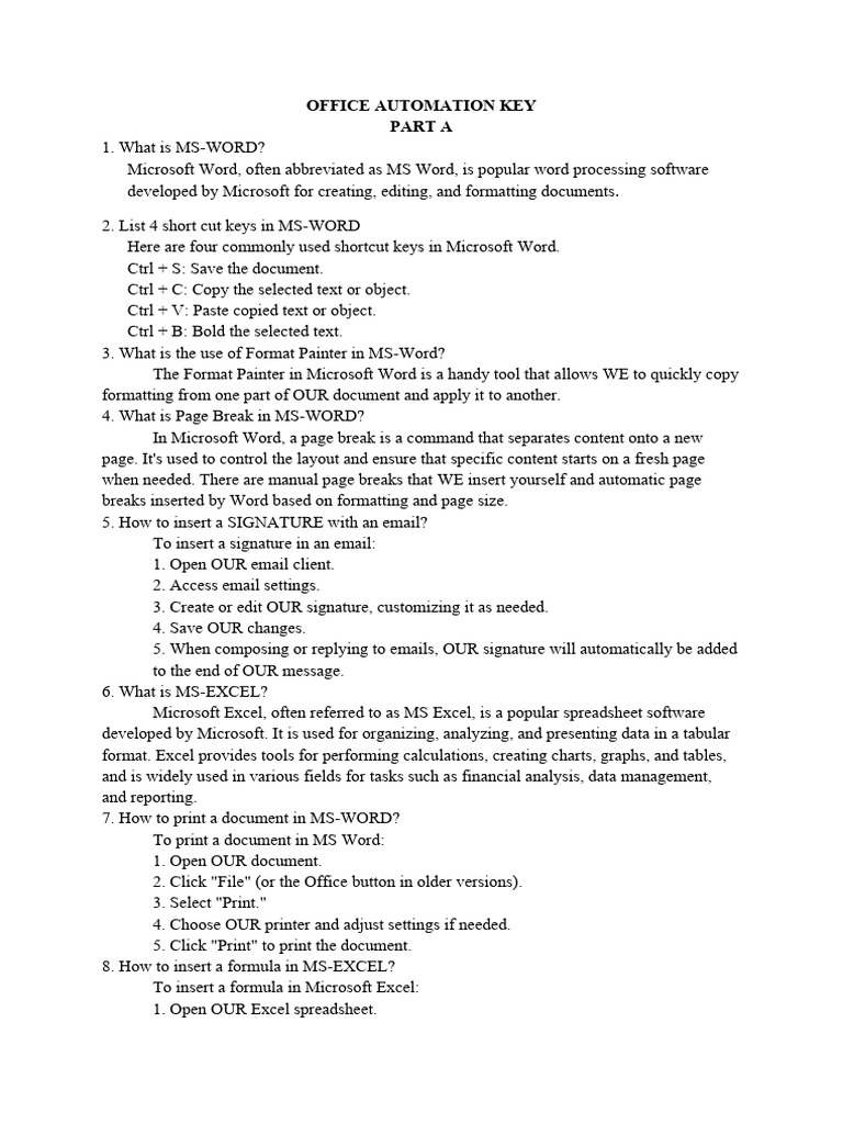 Office Automation Key | Download Free PDF | Microsoft Excel | Microsoft ...