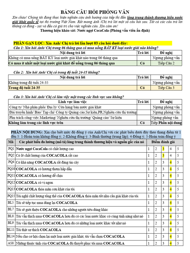 Bảng 3. BẢNG-CÂU-HỎI-PHỎNG-VẤN.-Coca | PDF