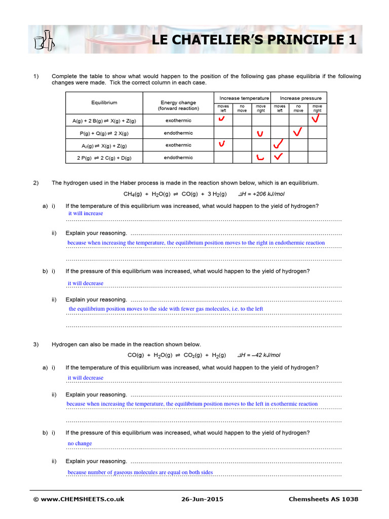 Chemsheets As 1038 Le Chatelier 1 | PDF | Chemical Equilibrium ...