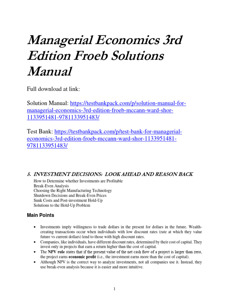 Managerial Economics 3rd Edition Froeb Solutions Manual 1 | PDF | Net Present Value | Cost