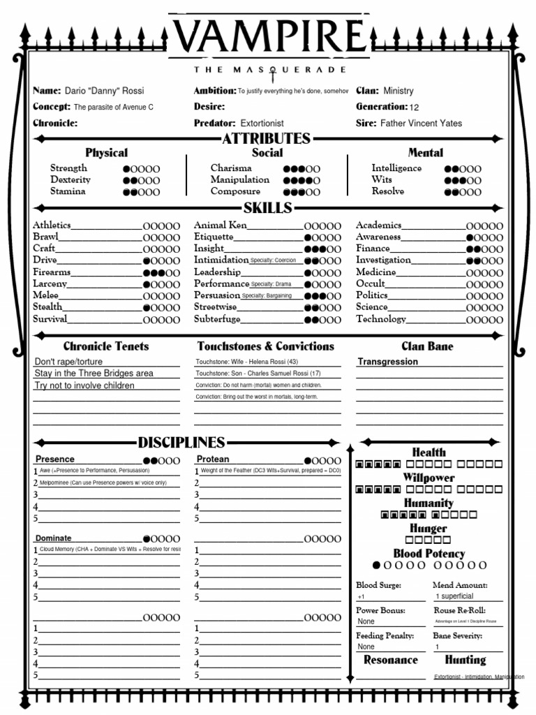 Vampire 5thedition 2-Page Interactive | PDF