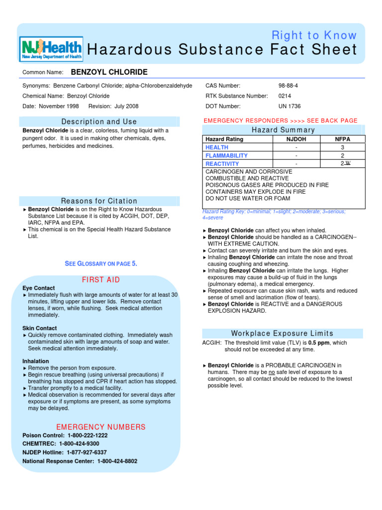Hazardous Substance Fact Sheet: Right To Know | PDF