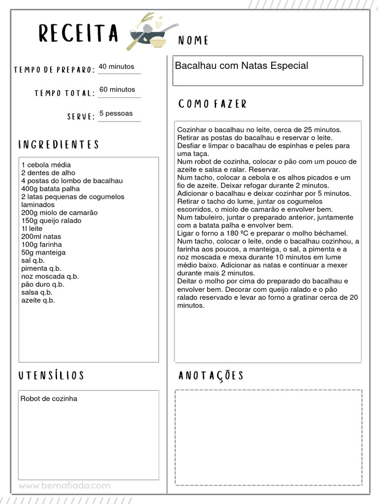 Bacalhau com Natas Especial para 5 Pessoas | PDF