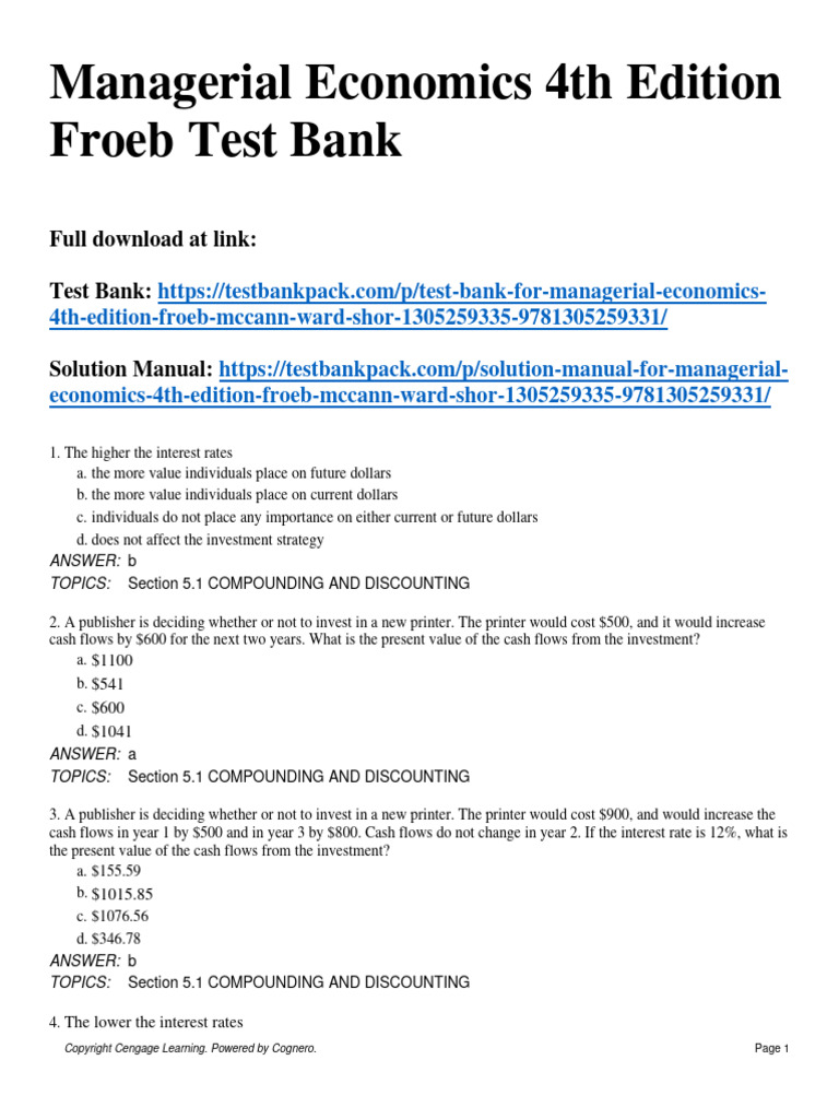 Managerial Economics 4th Edition Froeb Test Bank 1 | PDF | Net Present ...