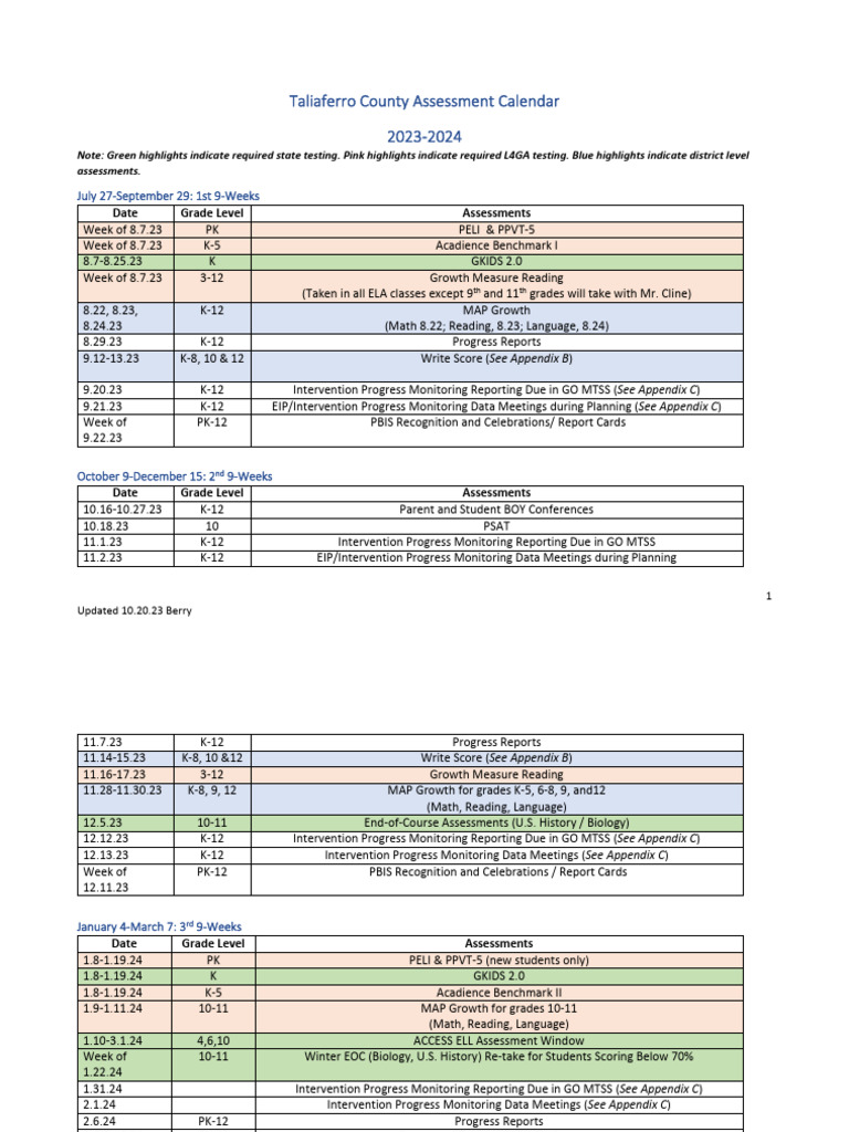 Taliaferro County 2023-2024 Assessment Calendar | PDF