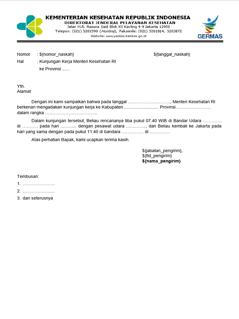 Template Surat Kunjungan Kerja Menteri | PDF