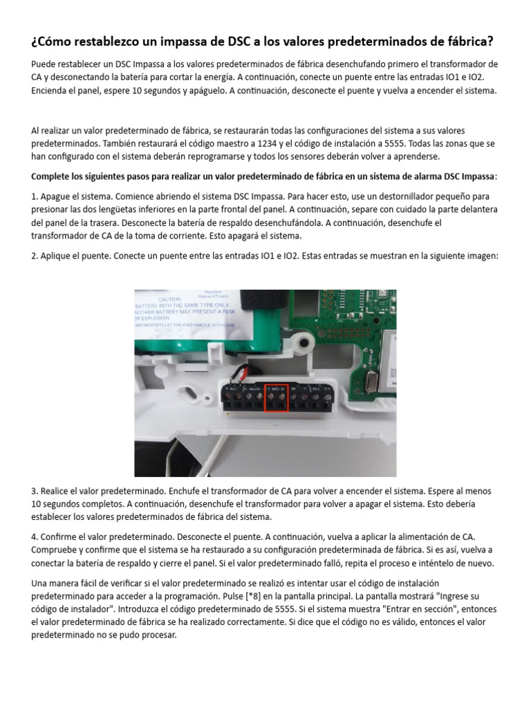 Cómo Restablezco Un Impassa de DSC A Los Valores Predeterminados de ...