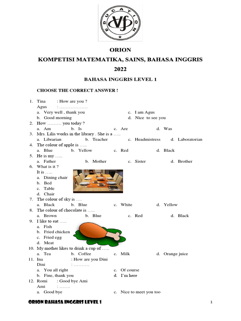 Bahasa Inggris Level 1 ORION | PDF